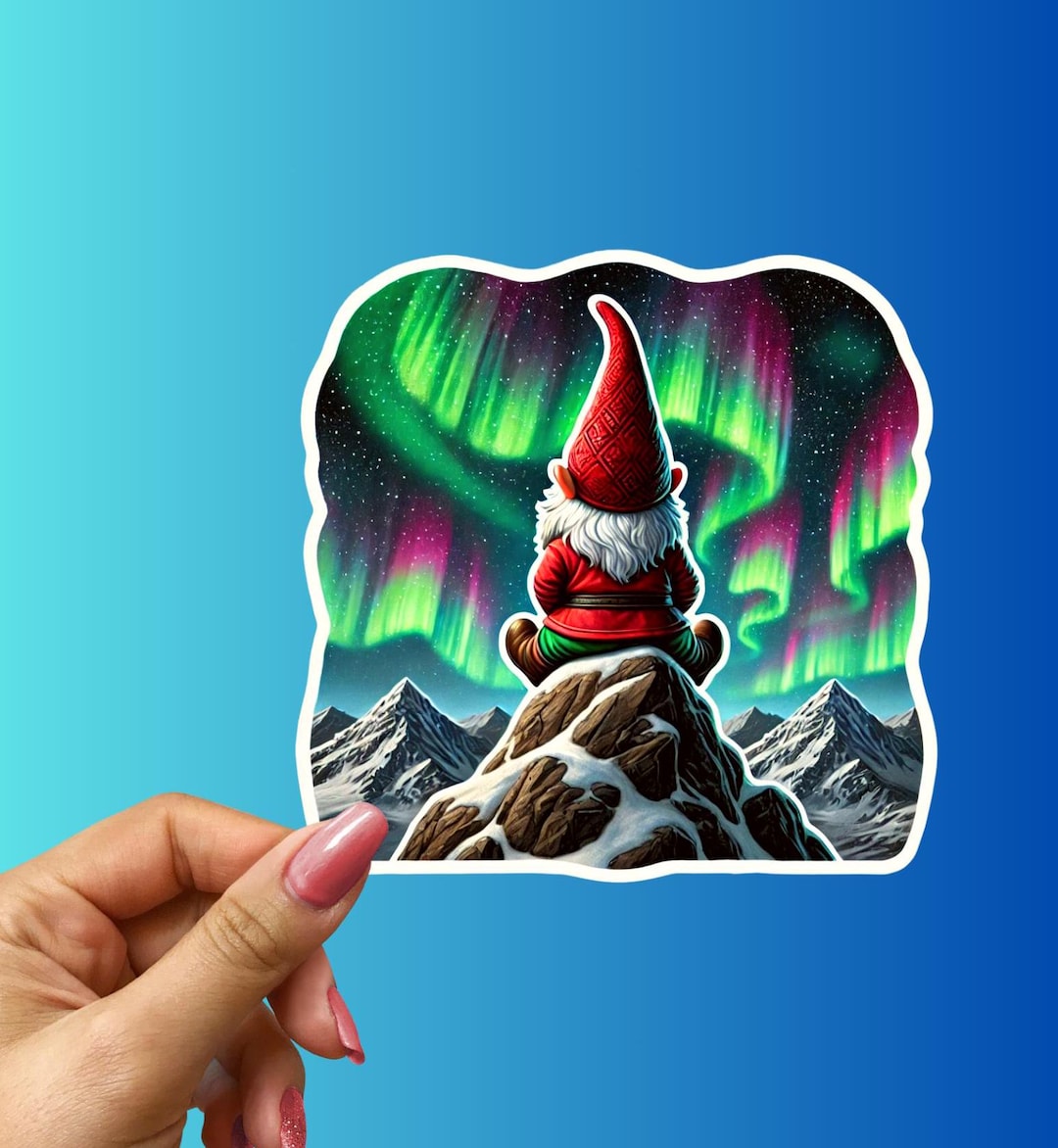 Gnome and Northern Lights Sticker - Magical Aurora Borealis Vinyl Decal ...