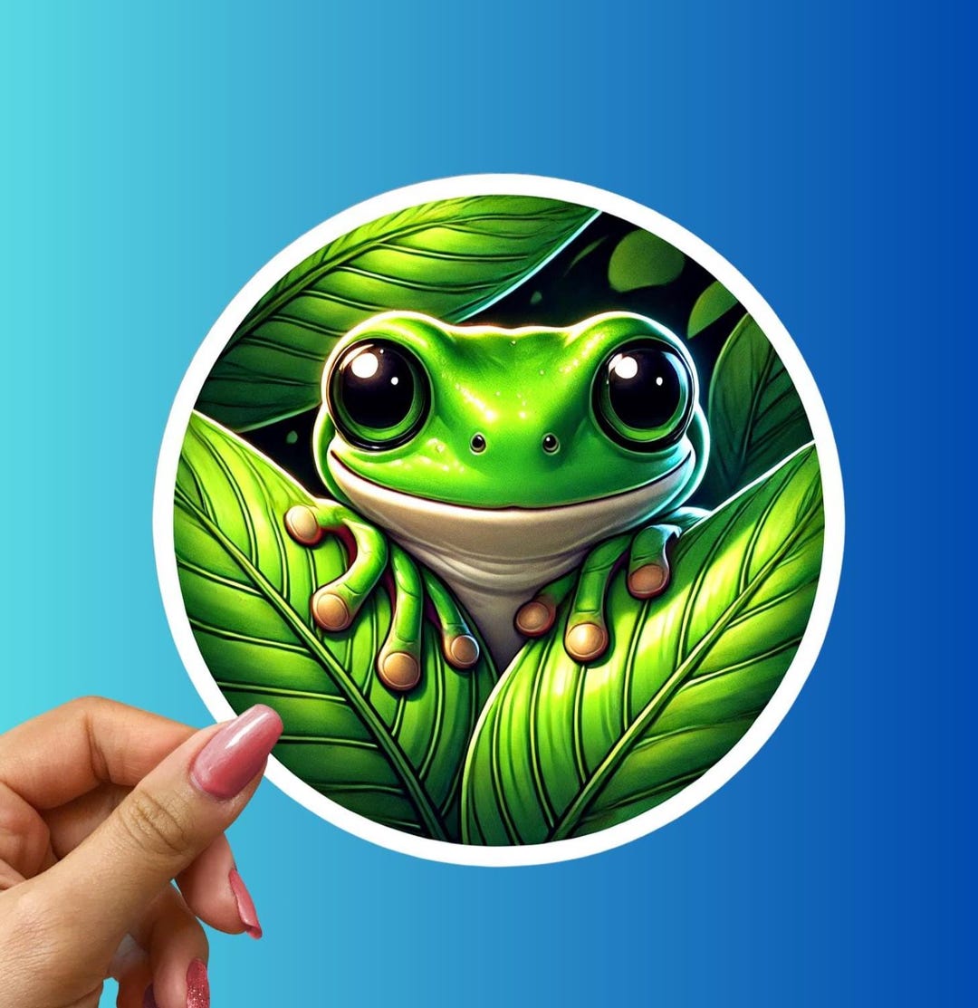 Cute Frog Sticker Jungle Leaves Vinyl Decal Tree Frog Art Adorable ...