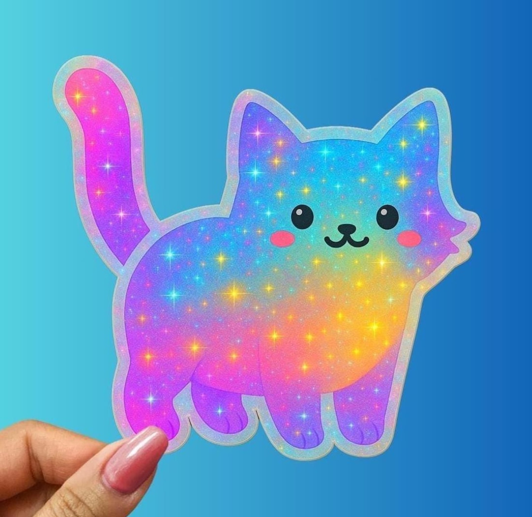 Rainbow Cat Sticker: Sparkly Built in Vinyl Decal - Etsy