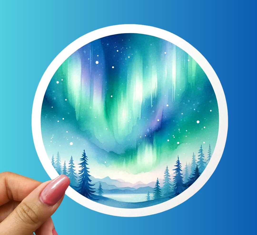 Northern Lights Sticker: Aurora Borealis, Forest Scene, Glossy Vinyl - Etsy