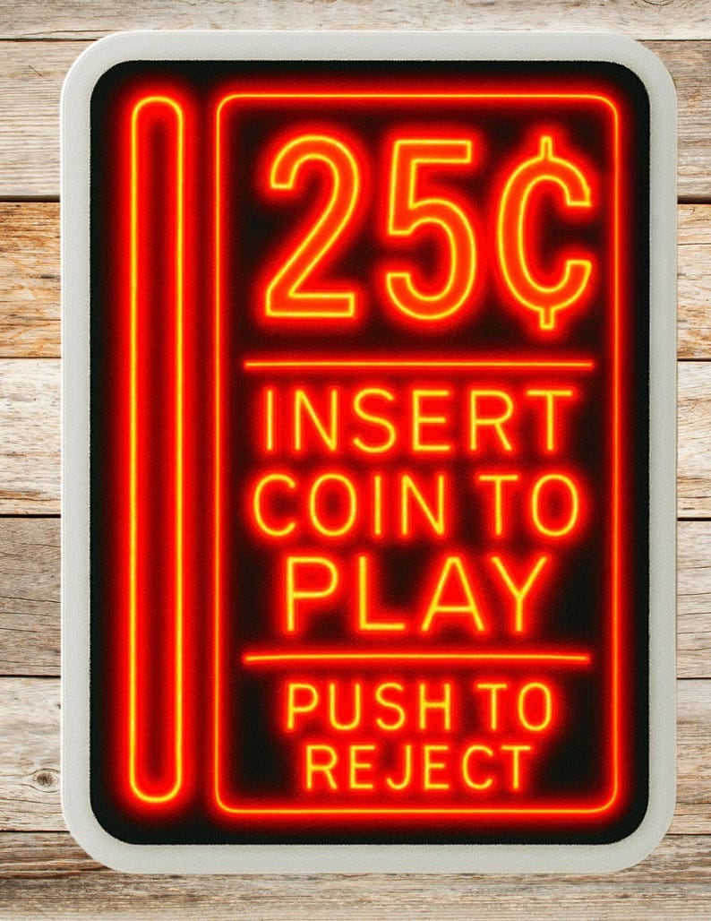 Retro Arcade Sticker Insert Coin to Play Neon Vinyl Decal Vintage Gamer ...