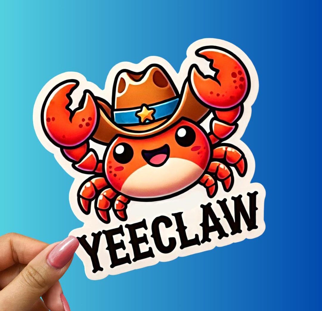 Yeeclaw Cowboy Crab Sticker Funny Western Pun Vinyl Decal Cute Kawaii ...
