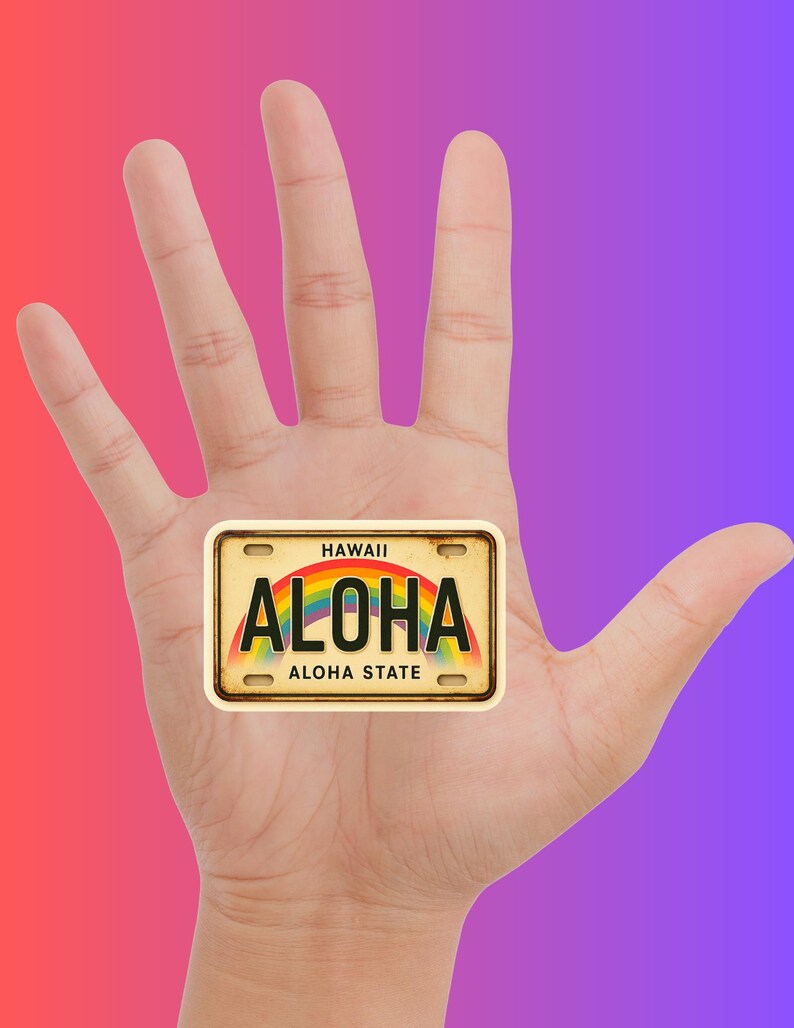Retro Hawaii ALOHA License Plate Sticker: 80s Beach Vibes Decal - Etsy