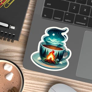 Campfire Coffee Sticker: Cozy Forest Mug, Night Sky Vinyl Decal - Etsy