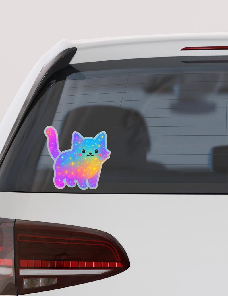Rainbow Cat Sticker: Sparkly Built in Vinyl Decal - Etsy