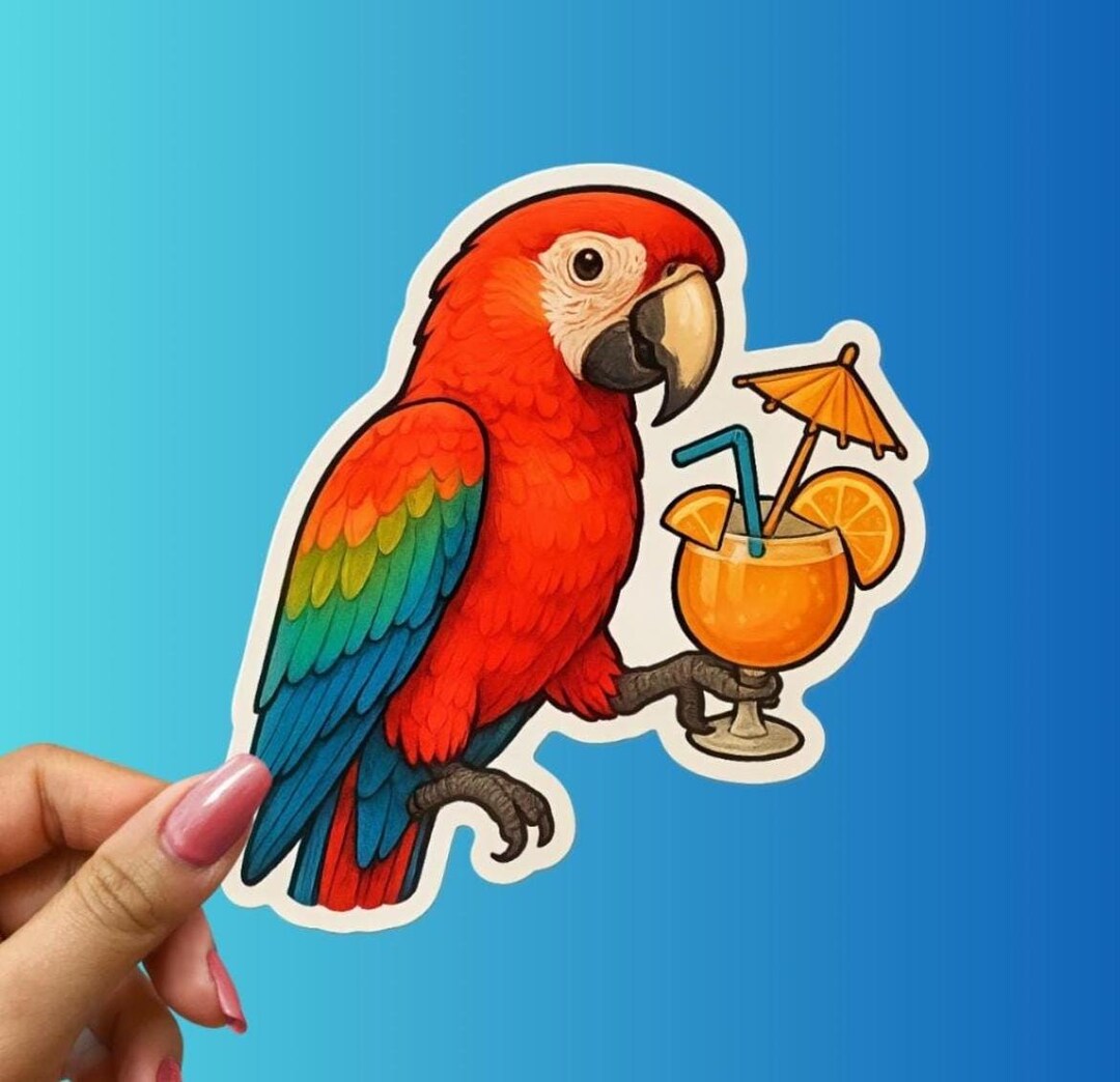 Macaw With Cocktail Sticker – Tropical Vinyl Decal - Etsy