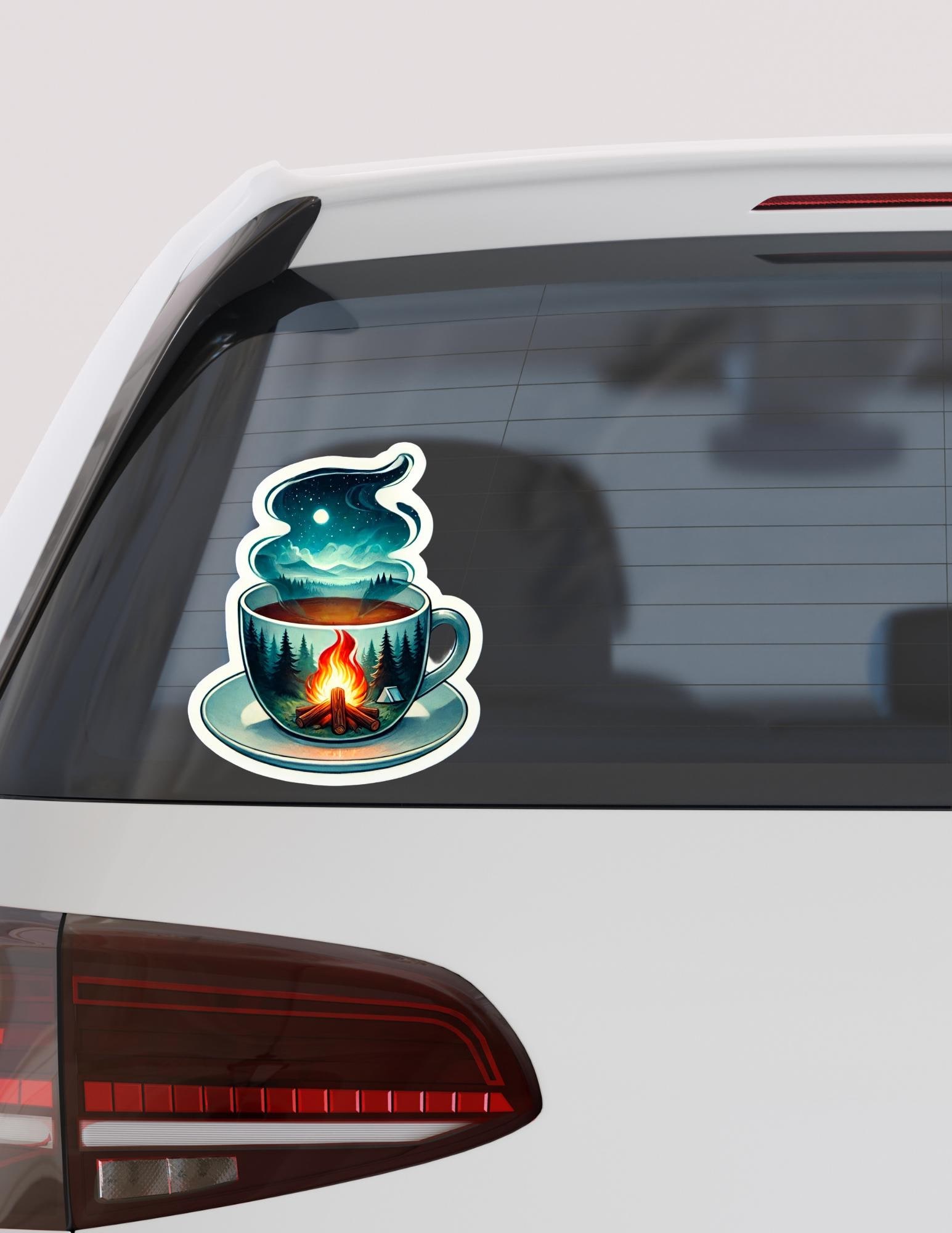 Campfire Coffee Sticker: Cozy Forest Mug, Night Sky Vinyl Decal - Etsy