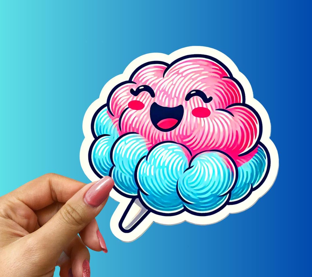 Happy Cotton Candy Sticker - Adorable Pink and Blue Sweet Treat Vinyl ...