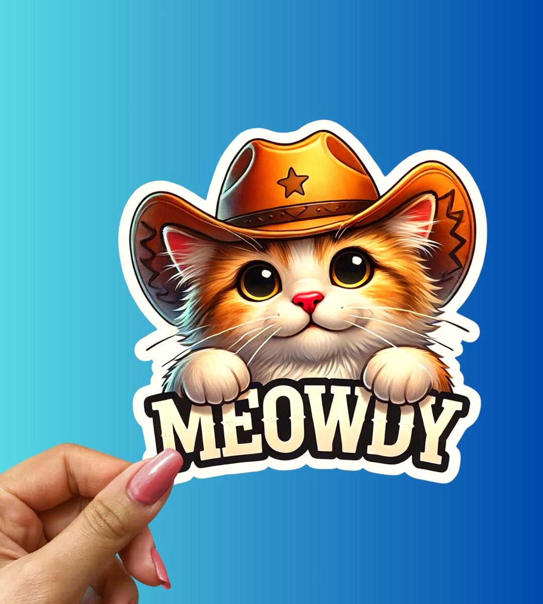Cowboy Cat "meowdy" Sticker - Cute Western Kitty With Cowboy Hat ...
