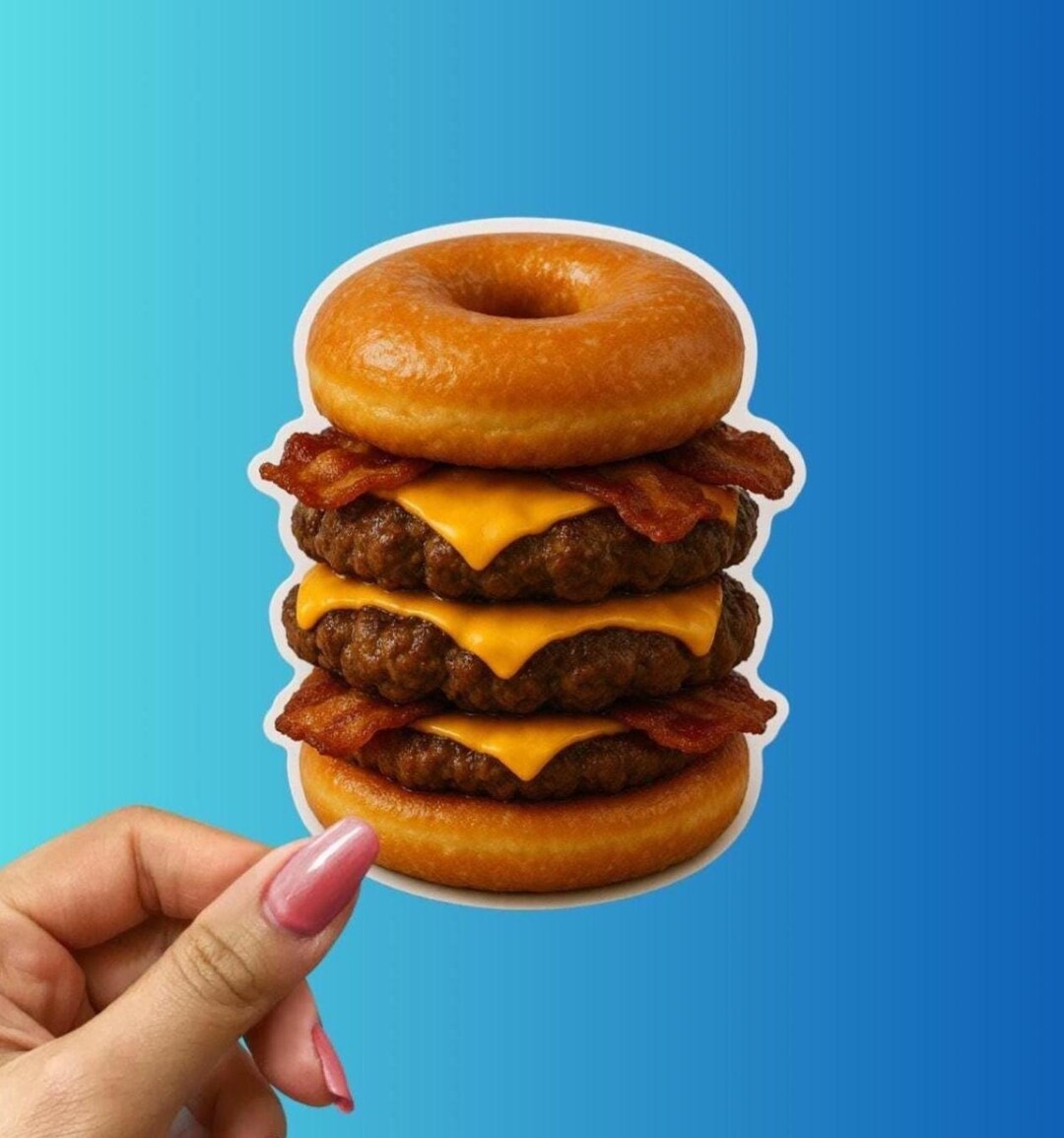 Donut Cheeseburger Sticker: Funny Foodie Mashup, Water-resistant Vinyl ...