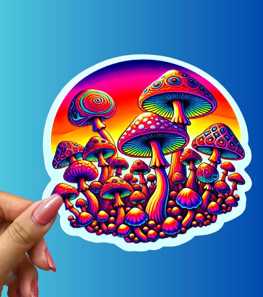 Psychedelic Mushroom Sticker: Rainbow Fungi, Boho Art Decor - Etsy