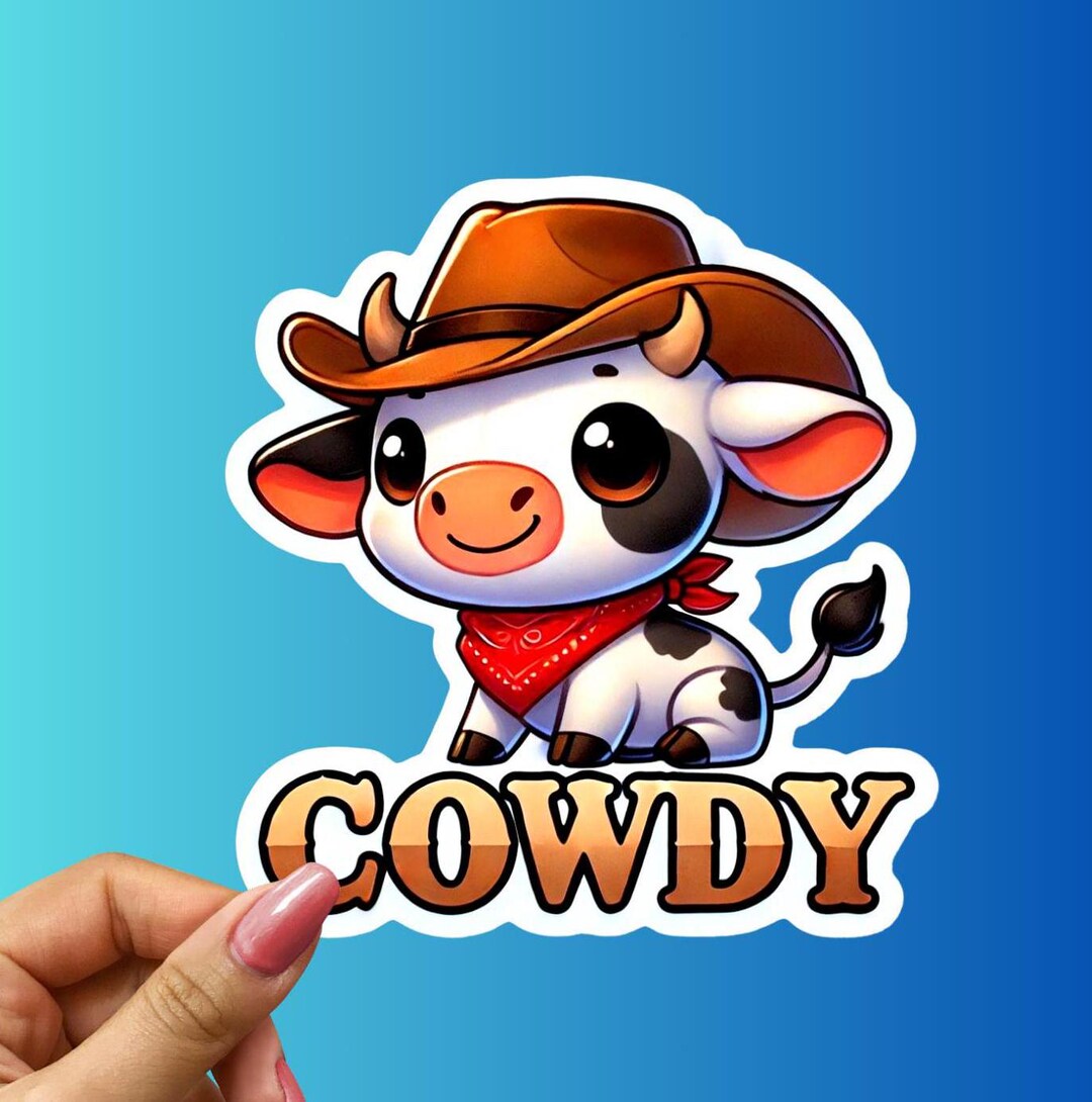 Cute Cowboy Cow Sticker - Adorable Cowdy Vinyl Decal - Fun Western Farm ...
