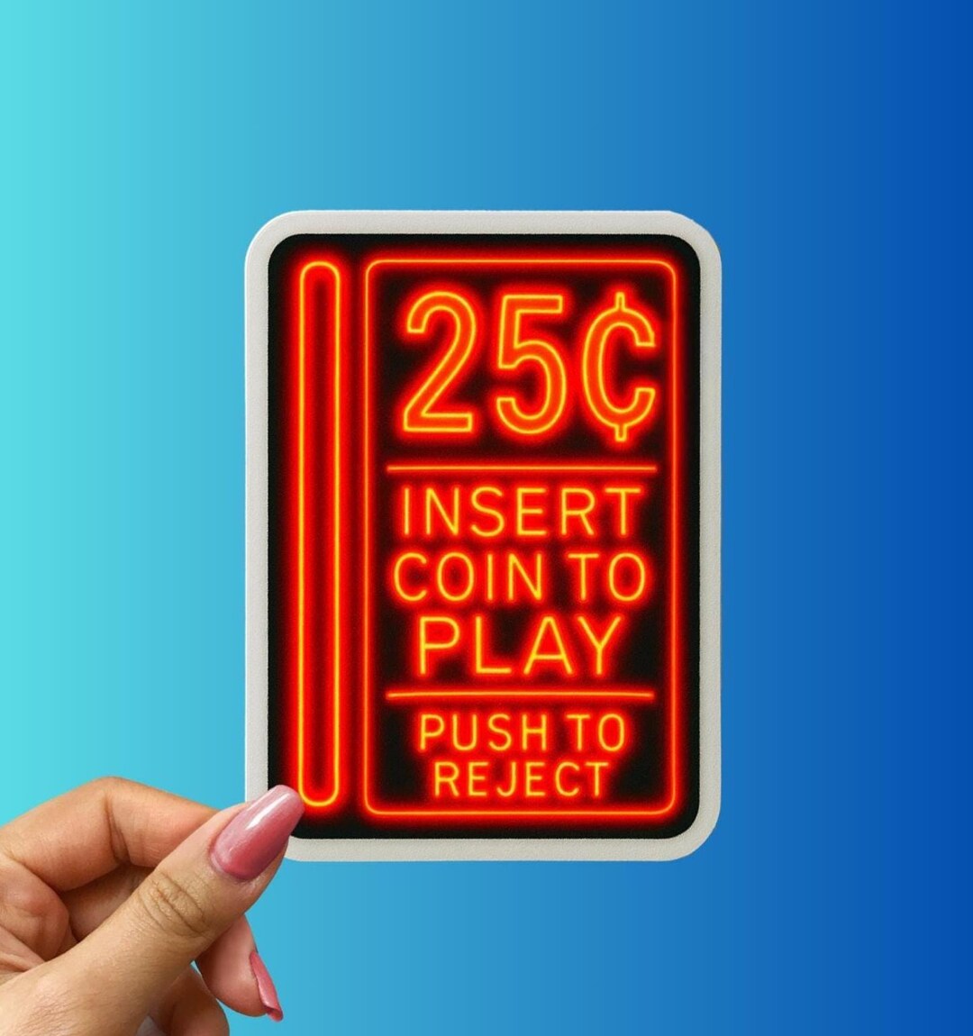 Retro Arcade Sticker Insert Coin to Play Neon Vinyl Decal Vintage Gamer ...