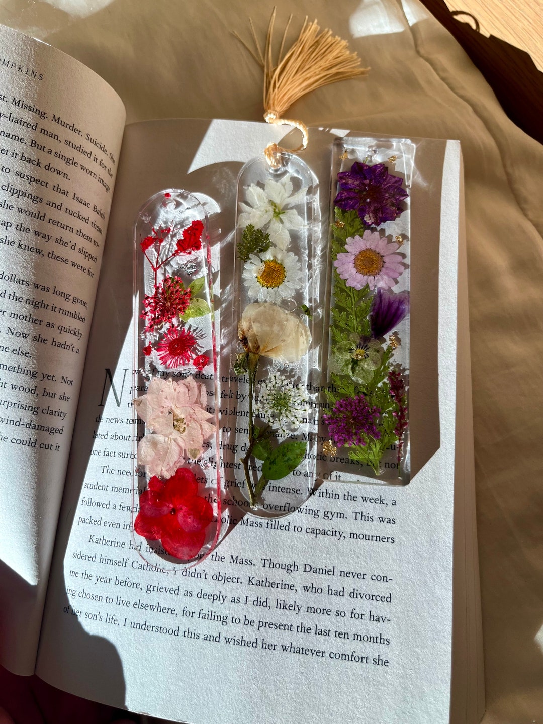 Dried Flower Bookmark, Book Mark, Rectangle, Round Bookmark, Floral ...