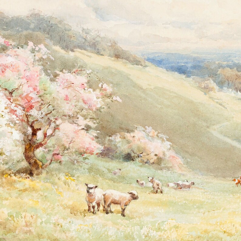 MAILED Giclée Print Vintage Spring Landscape Watercolor Painting ...