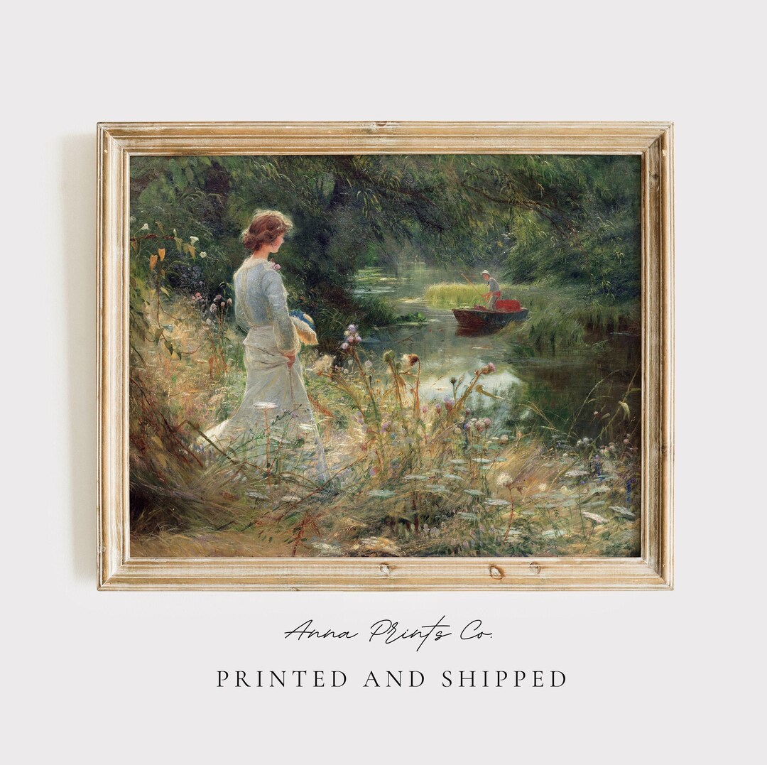 MAILED Giclée Print | Girl by the Stream Antique Painting Reproduction ...