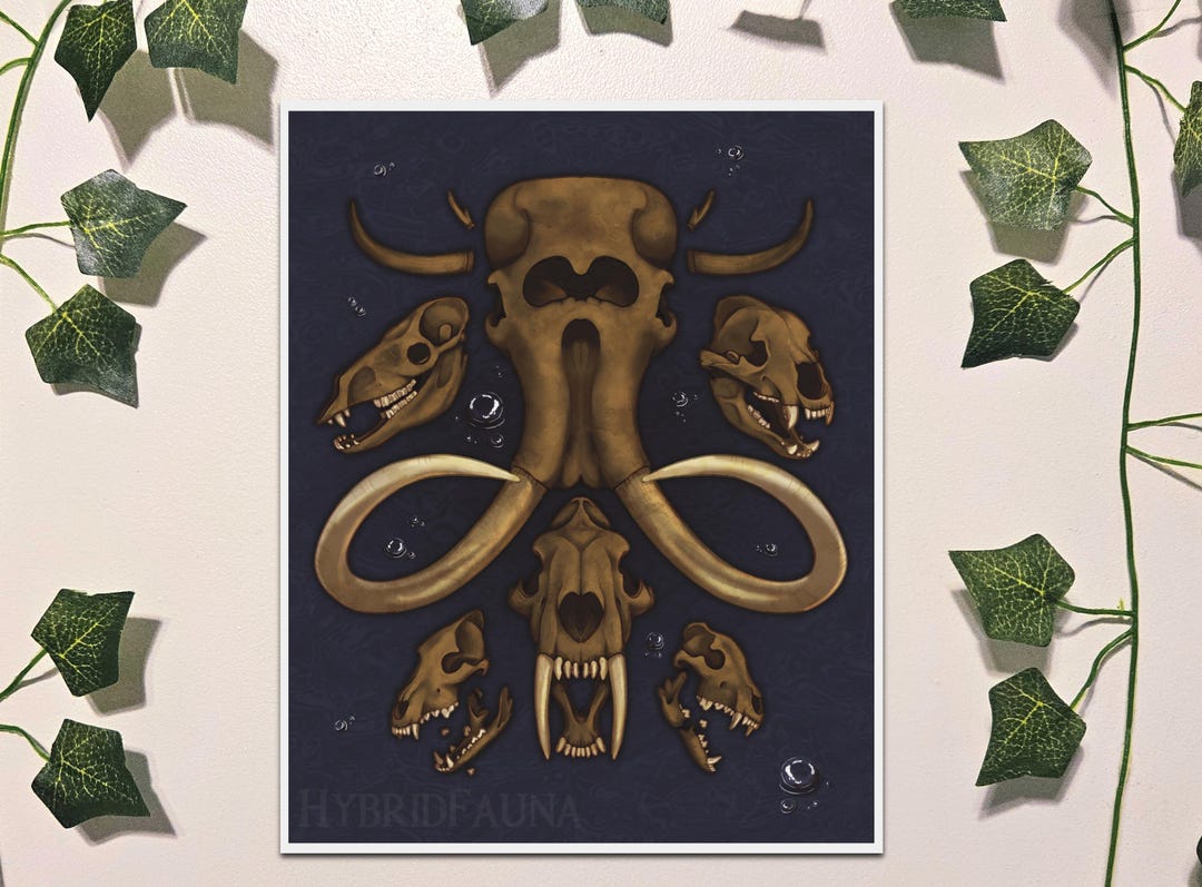 Tar Pit Skulls 8x10 Art Print - Paleontology Artwork - Ice Age Mammals ...