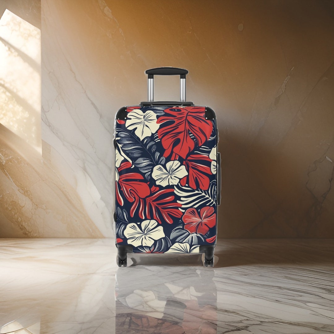 Hawaiian Tri-color Floral Suitcase Tropical Floral Luggage, Red White ...