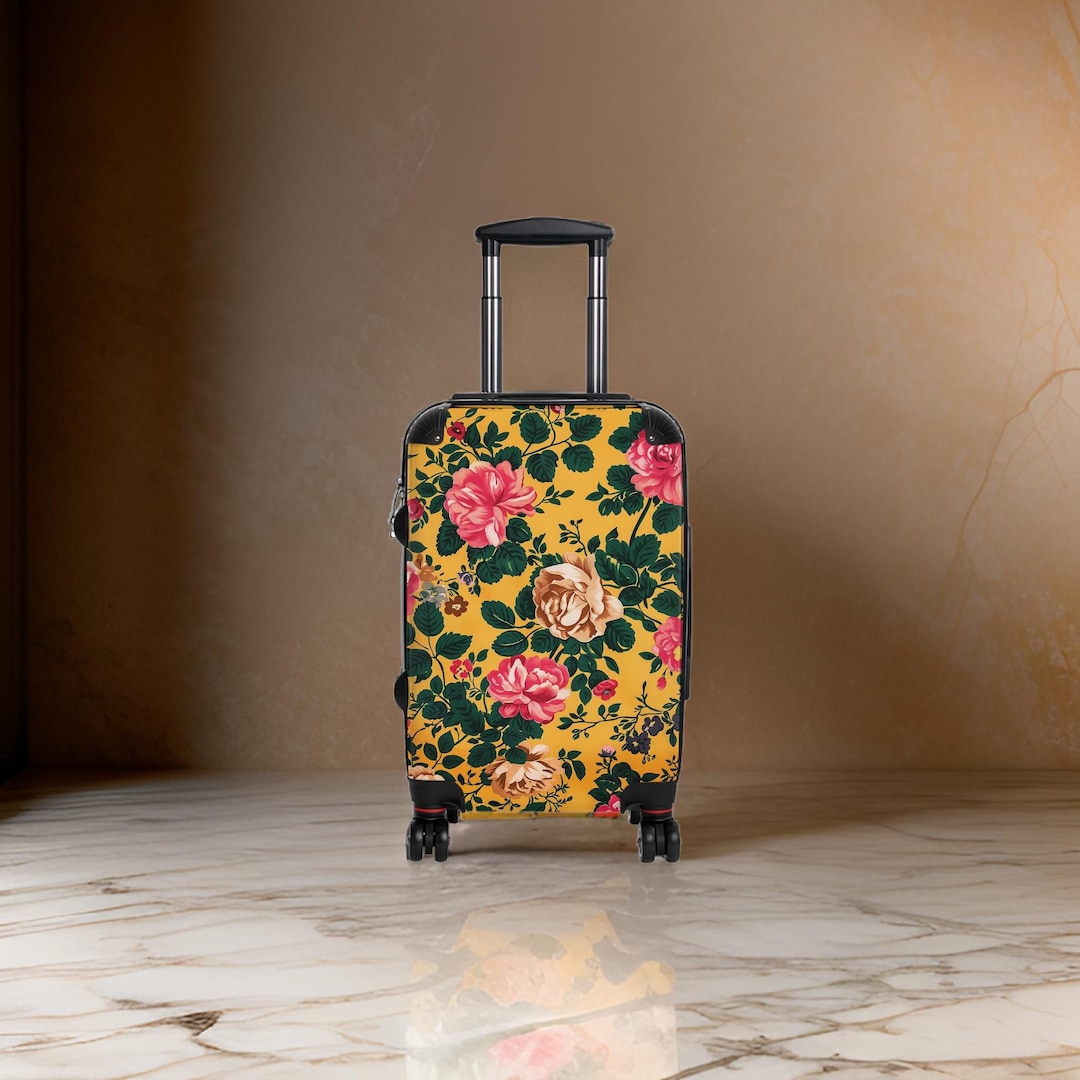 Floral Yellow Suitcase Yellow Suitcase, Women's Suit Case, Yellow ...