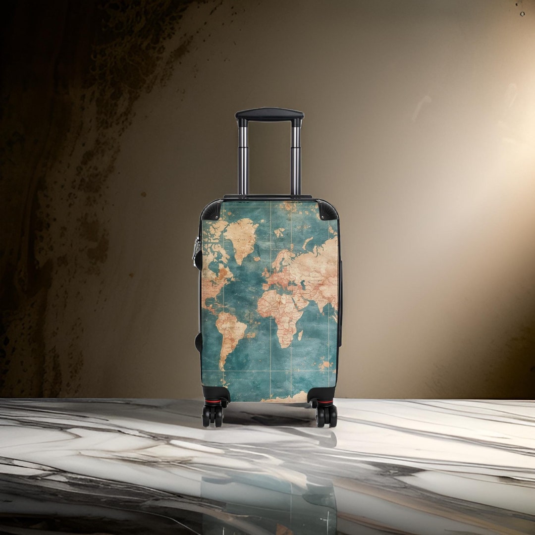 Distressed World Map Suitcase Map Suitcase, Travel Suitcase, Travel ...
