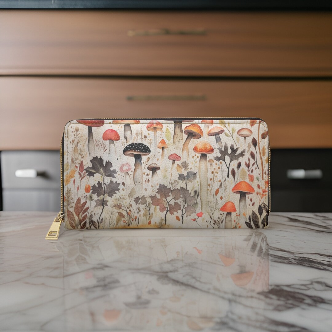 Cottage-core Mushroom Zipper Wallet Pressed Mushroom Design, Women's ...