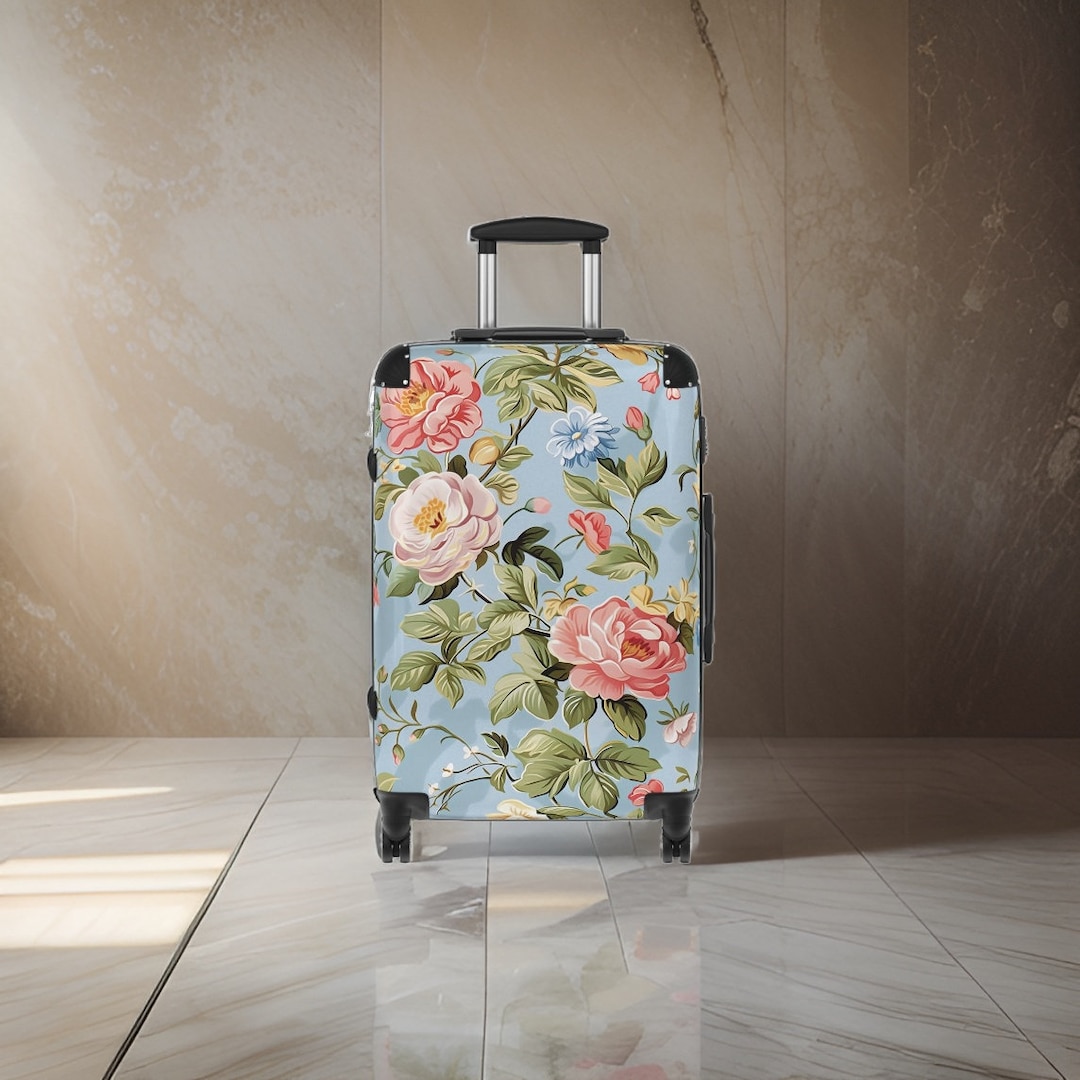 Baby Blue Floral Tri-color Suitcase Light Blue Luggage Set, Flower ...