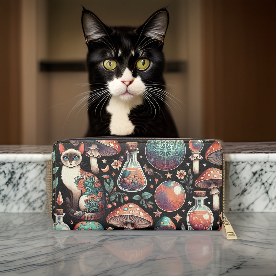 Magical Cat Zipper Wallet Witchie Gift, Witchy Style Wallet, Mushroom ...