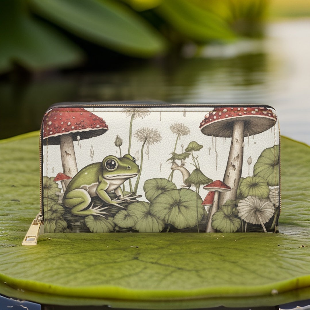 Green Frog Wallet Cottage Core, Cute Ladies Wallet, Mushroom Wallet ...