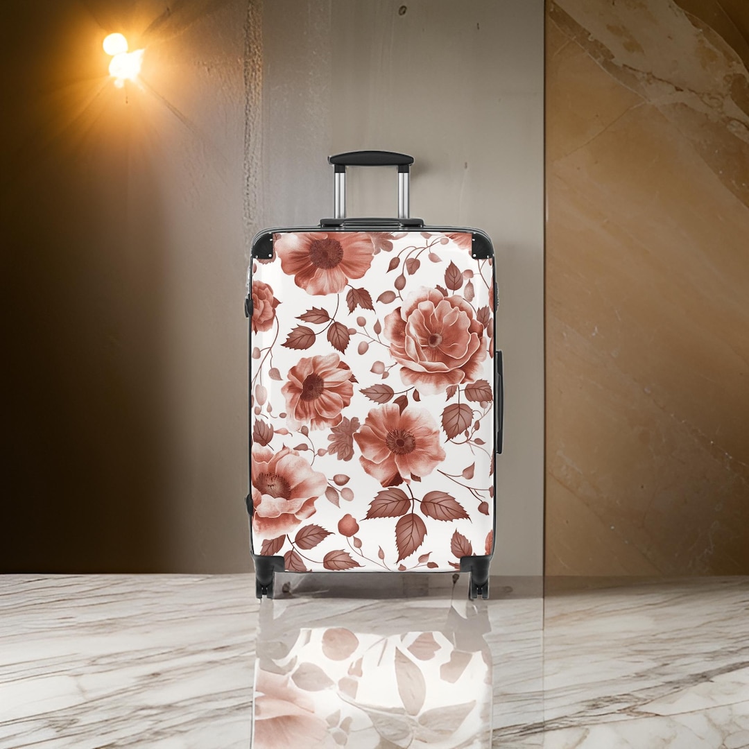 Floral Rose Gold Luxury Suitcase Luxury Luggage, Rose Gold Suit Case ...