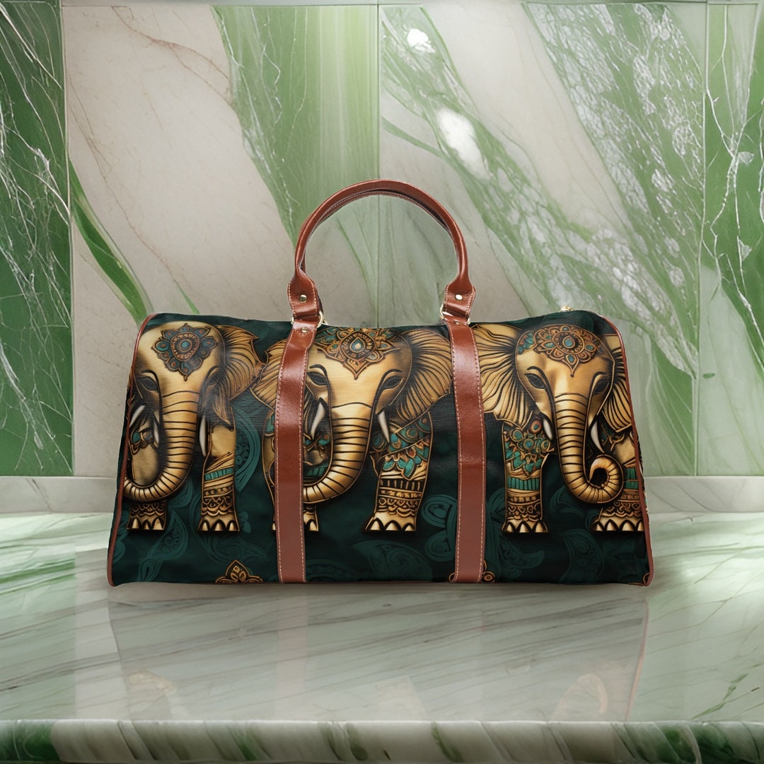 Green Elephant Travel Bag Elephant Bag, Leather Shoulder Bag, Elegant ...