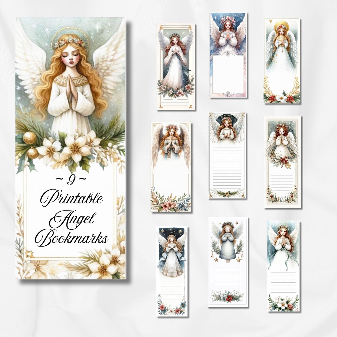 Angel Bookmarks Set of 9 Digital Download Christmas Angel Art Printable ...