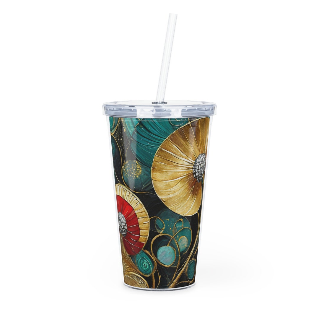 Golder Flower Plastic Tumbler With Straw - Etsy