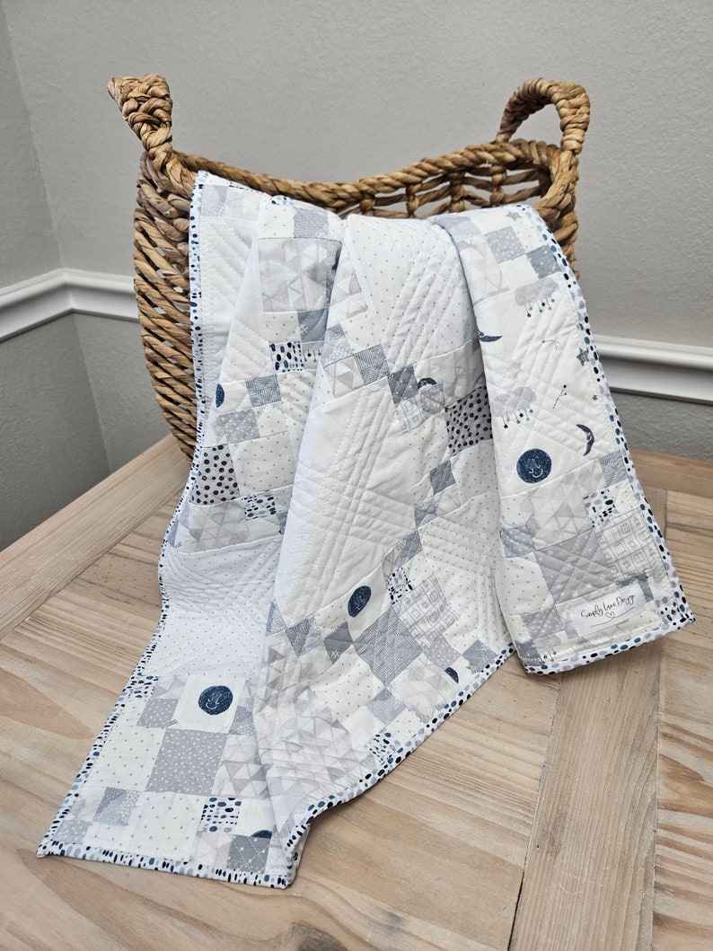 Handmade Baby Boy Quilt | Blue & Gray | Unique Nursery Item - Etsy
