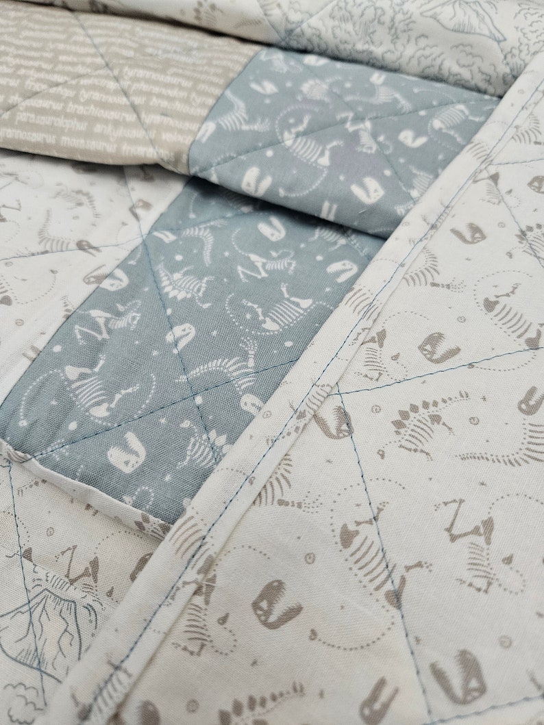 Baby Boy Patchwork Dinosaur Quilt | Blue and Tan | Handmade Quilt - Etsy