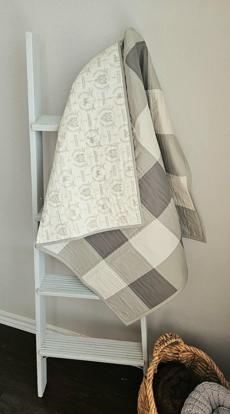 Handmade Neutral Gingham Baby Quilt – Soft Cotton Patchwork Blanket, Gender Neutral Nursery ...