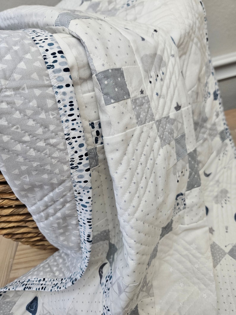 Handmade Baby Boy Quilt | Blue & Gray | Unique Nursery Item - Etsy