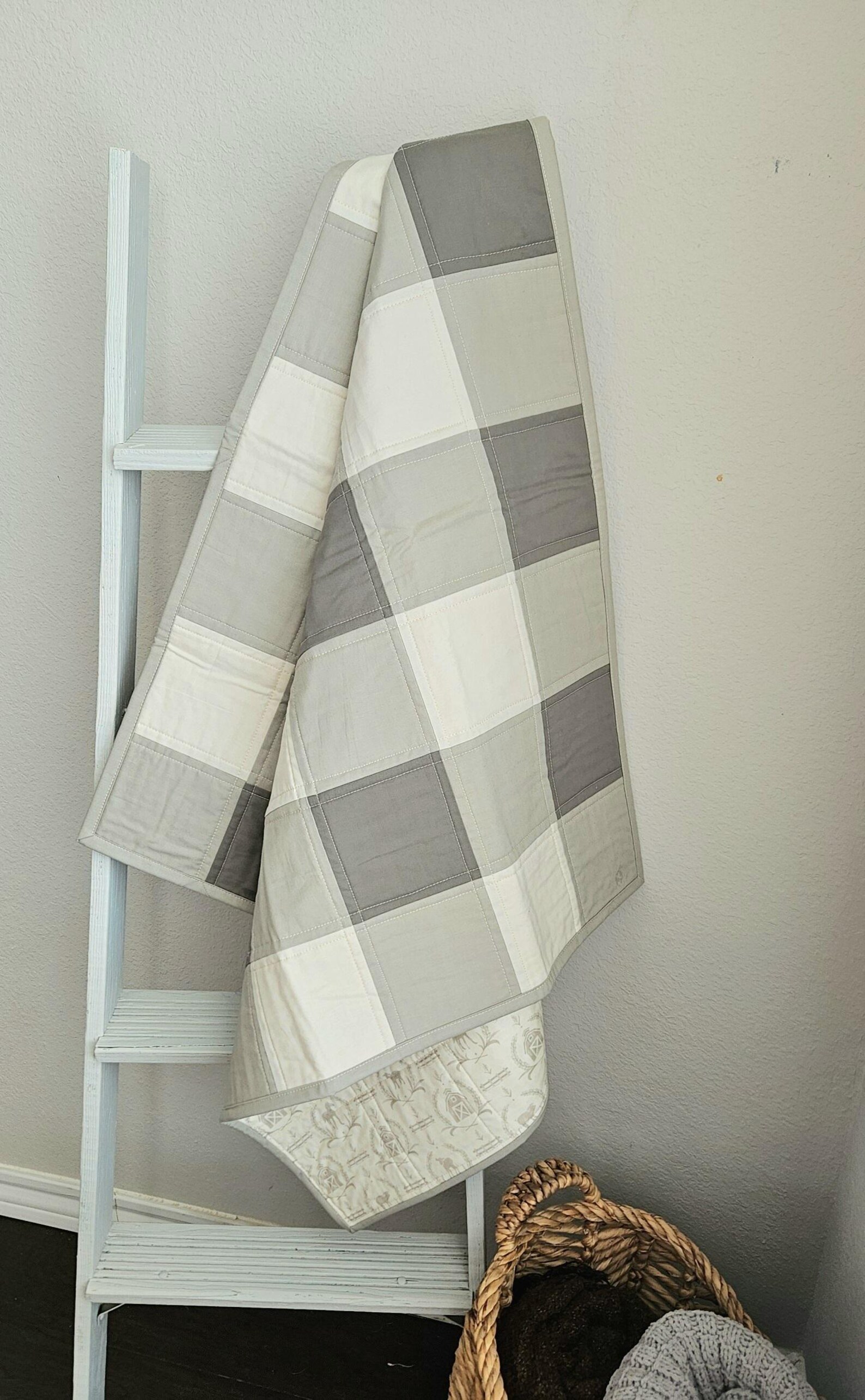 Handmade Neutral Gingham Baby Quilt – Soft Cotton Patchwork Blanket ...