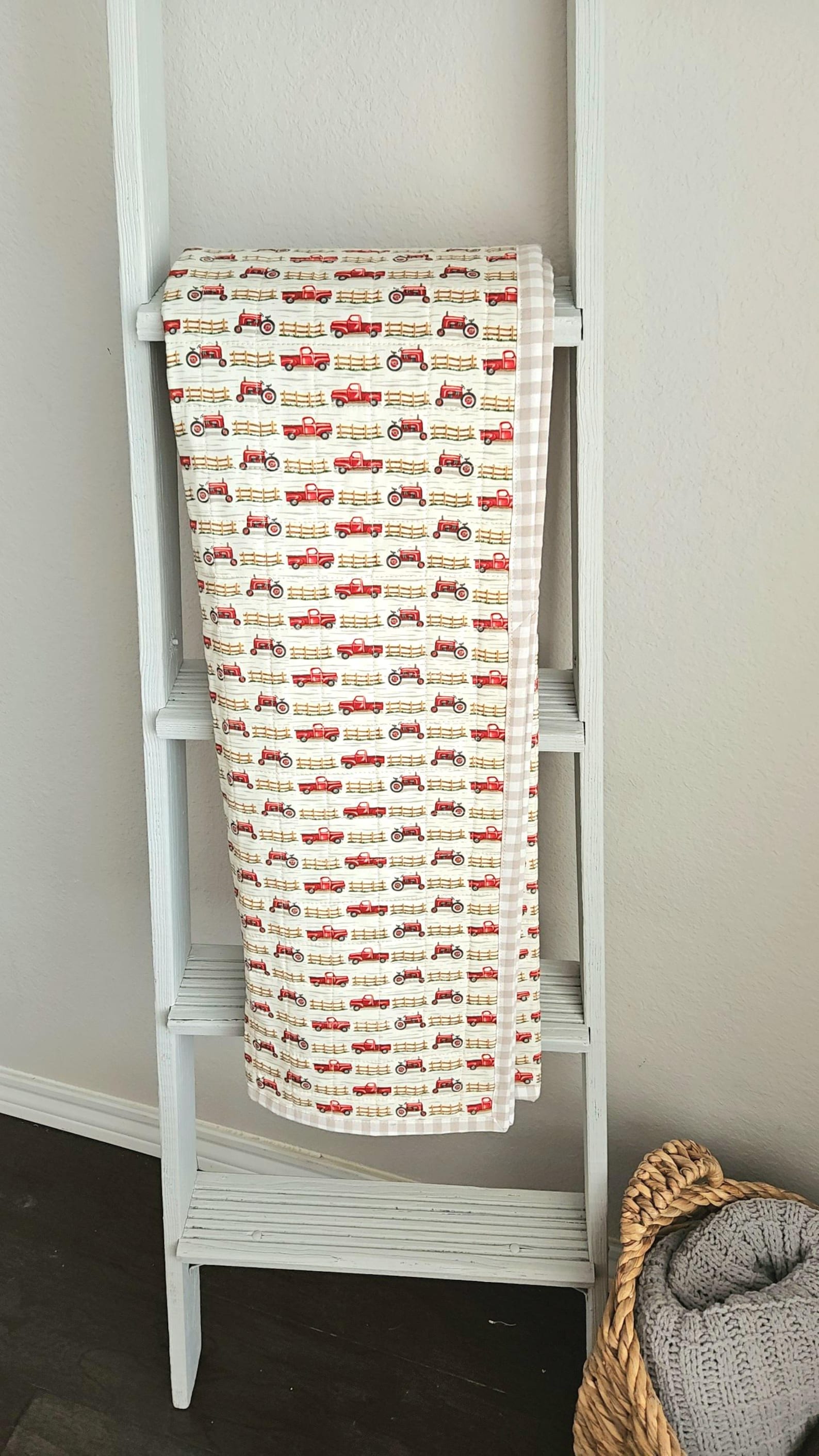 Handmade Farm Tractor Baby Quilt: Red Plaid Cotton Blanket - Etsy