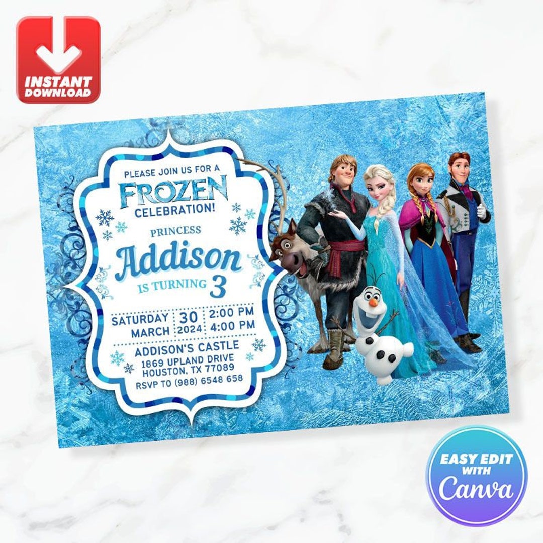 Frozen Birthday Invitation Anna Elsa Olaf Kristoff Birthday Invite ...