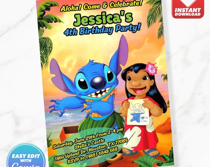 Invito di compleanno di Lilo e Stitch: download immediato - Etsy Italia