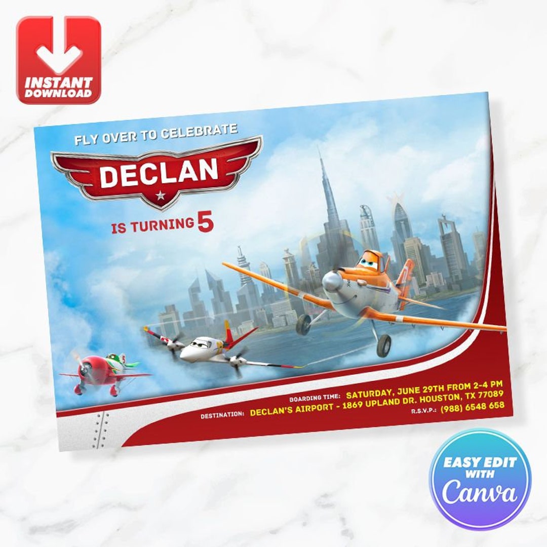 Planes Birthday Invitation Plane Birthday Invite Editable Template ...