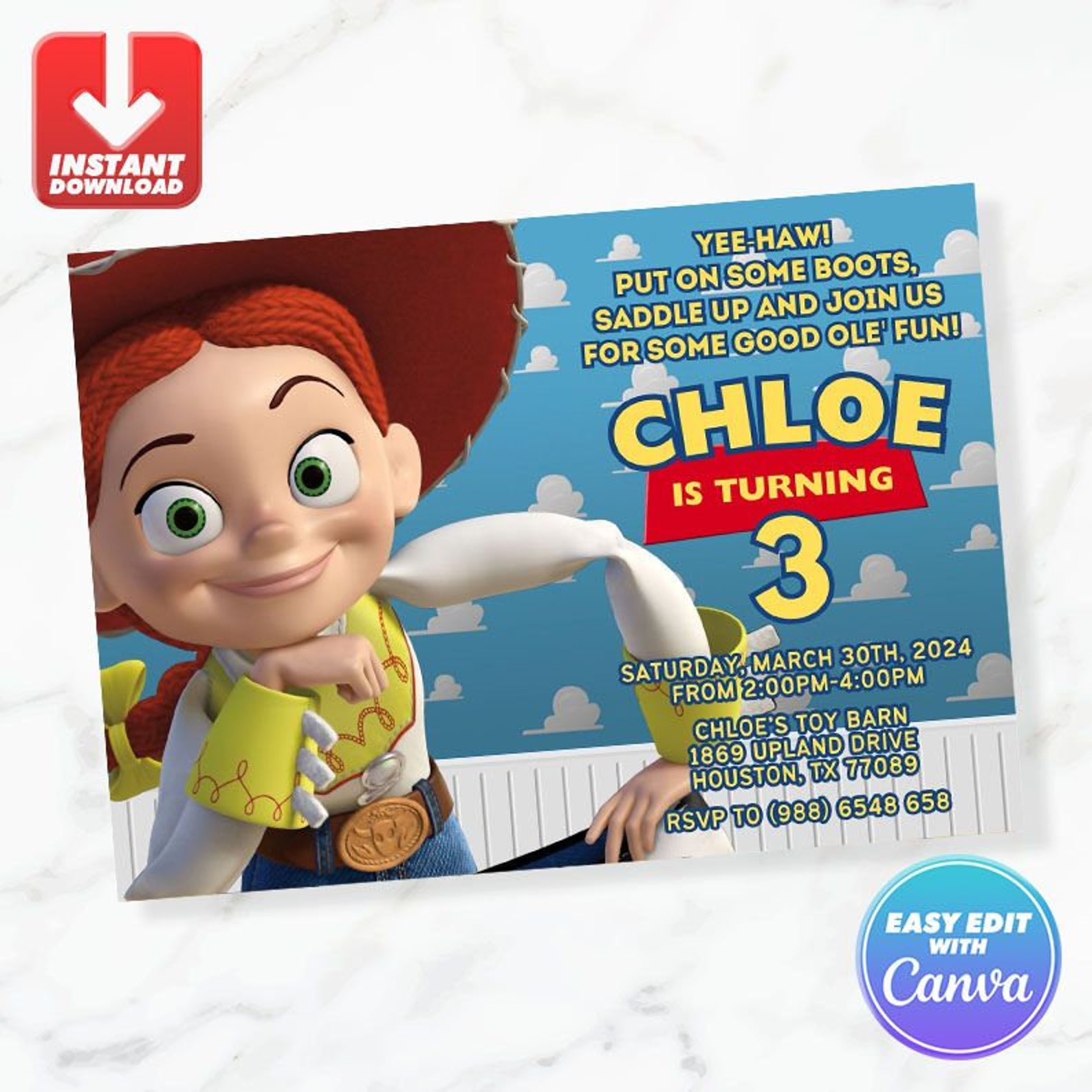 Toy Story Birthday Invitation Toy Story Jessie Birthday Invite Editable ...