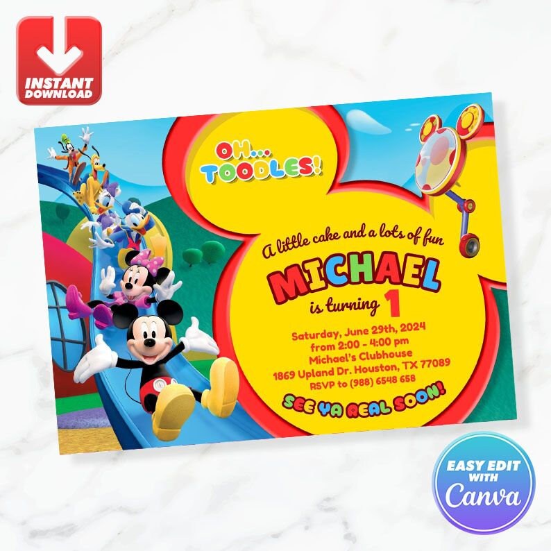 Mickey Mouse Clubhouse Birthday Invitation Mickey Donald Goofy Toodles ...