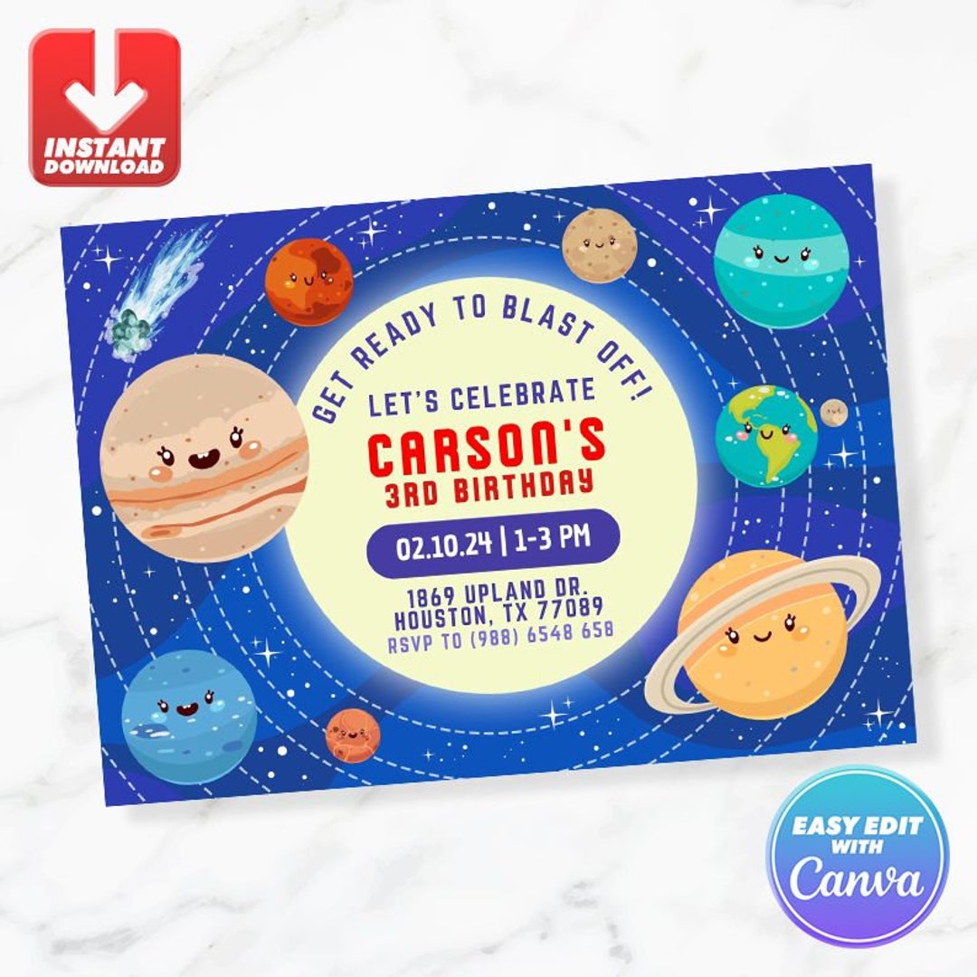Solar System Planets Birthday Invitation Printable Editable Template ...