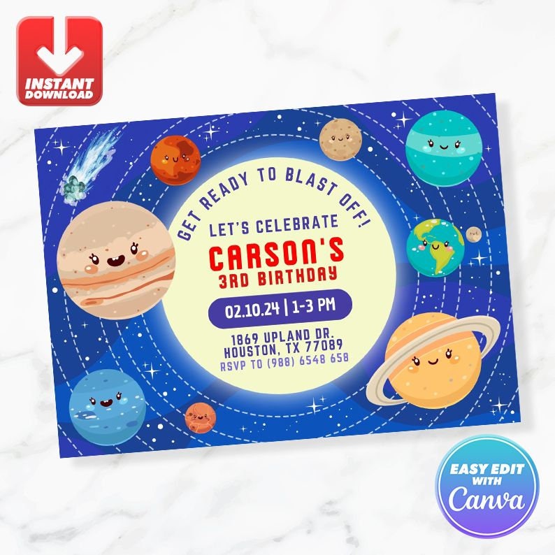 Solar System Planets Birthday Invitation Printable Editable Template ...
