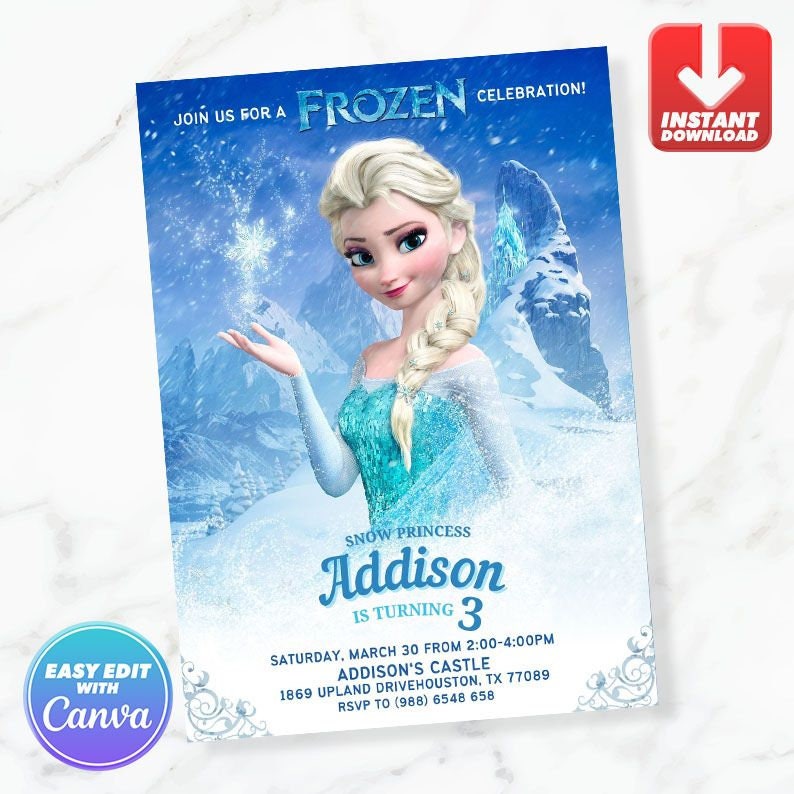 Frozen Birthday Invitation Snow Queen Elsa Birthday Invite Editable ...