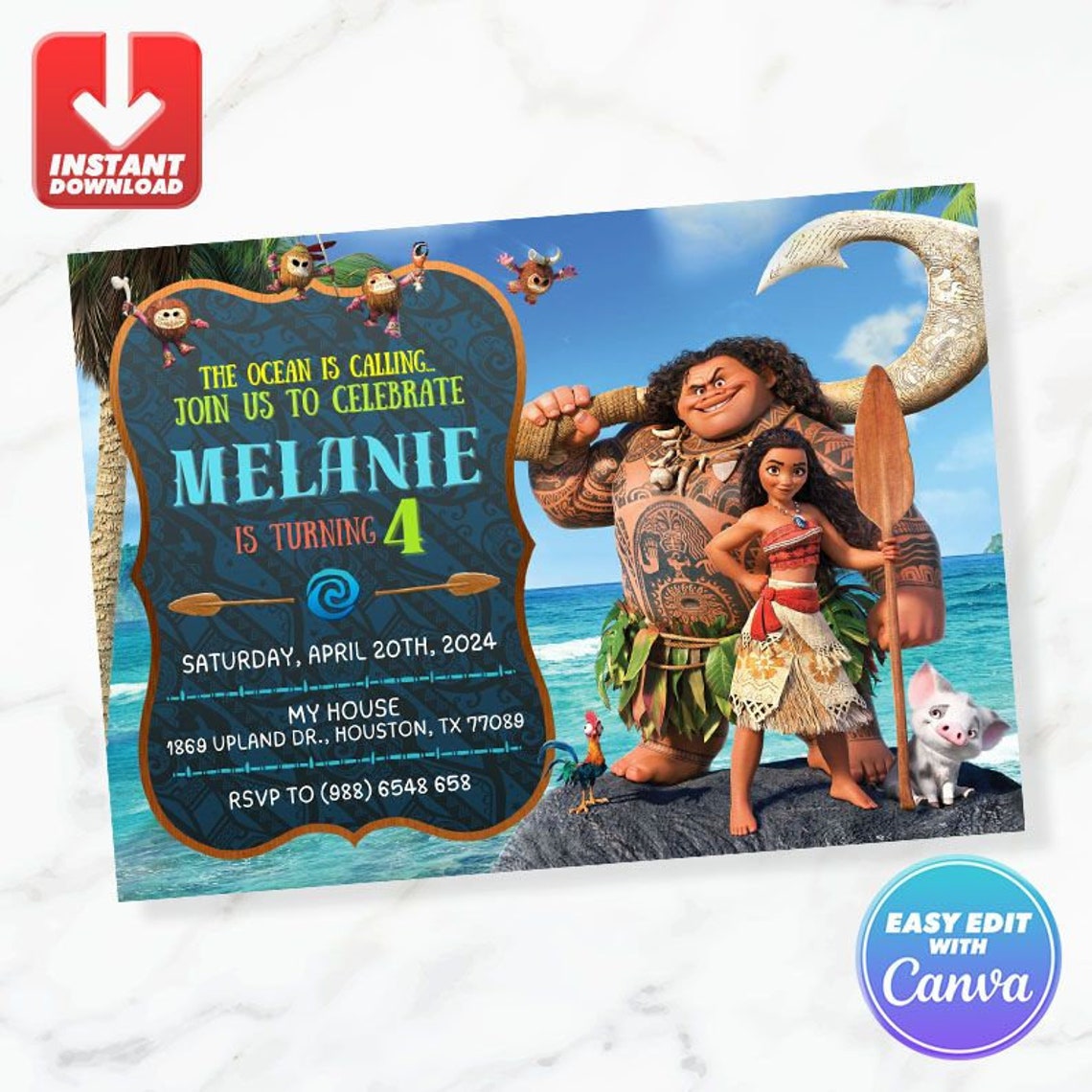 Moana Birthday Invitation Princess Moana Birthday Invite Editable ...