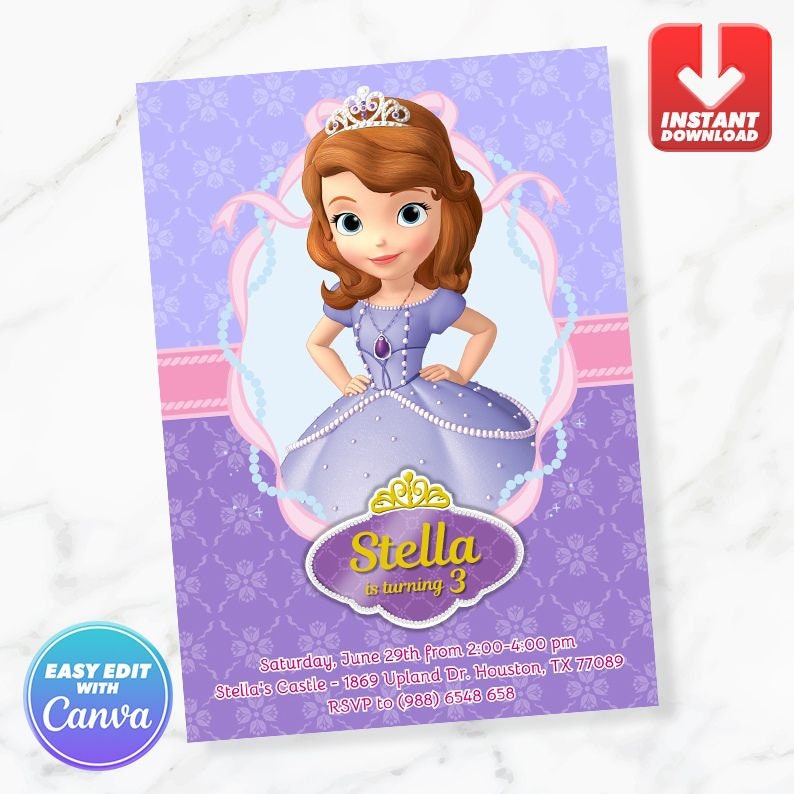 Princess Sofia Birthday Invitation Sofia the First Birthday Invite ...