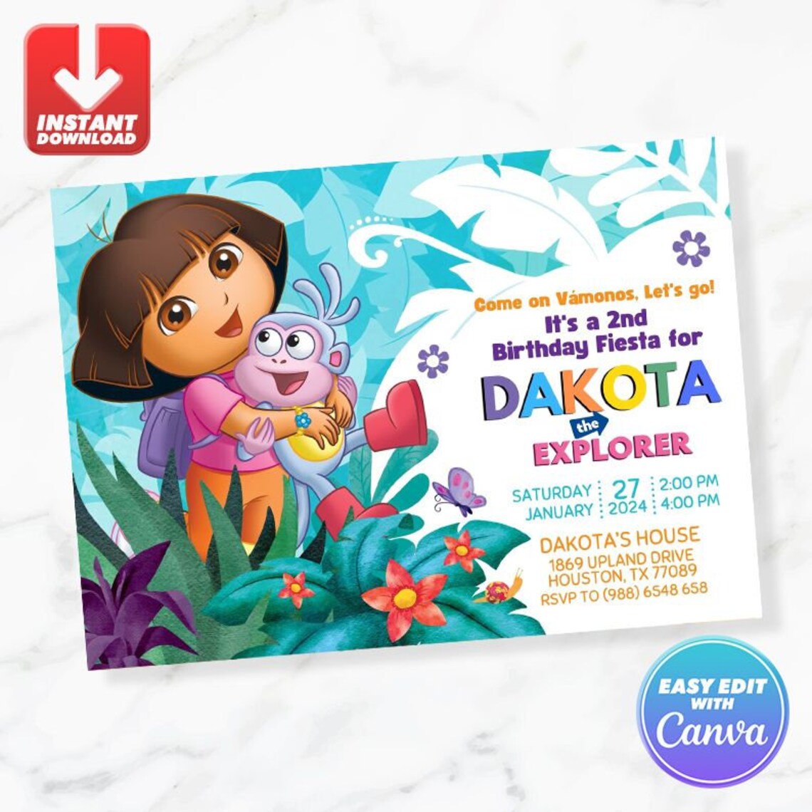 Dora Birthday Invitation Dora the Explorer Birthday Invite Editable ...