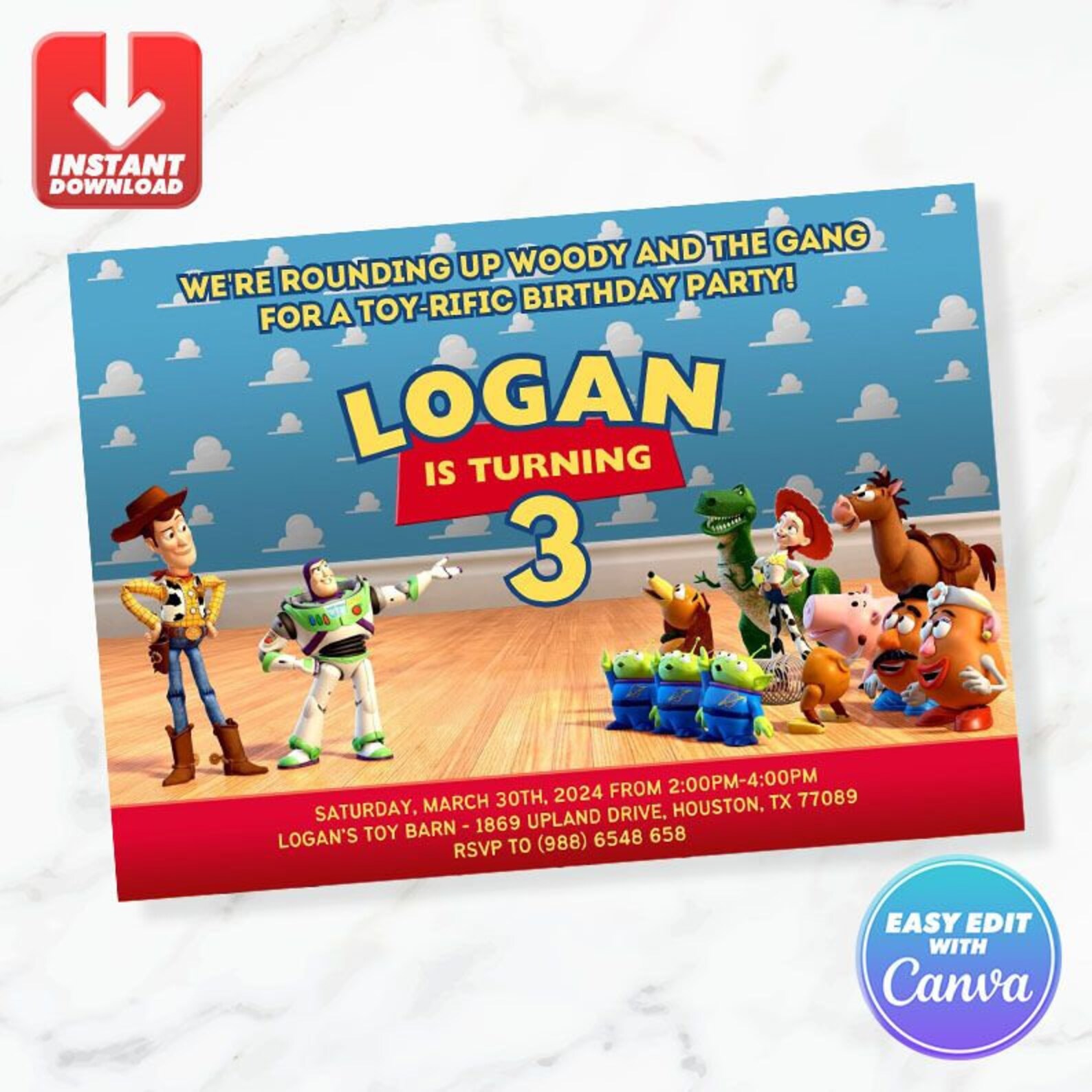 Toy Story Birthday Invitation Toy Story Birthday Invite Editable ...